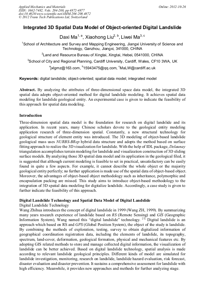 Integrated 3D Spatial Data Model of Object-Oriented Digital Landslide ...