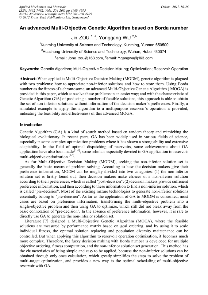An Advanced Multi-Objective Genetic Algorithm Based on Borda Number ...