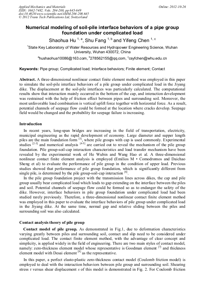 Numerical Modeling of Soil-Pile Interface Behaviors of a Pipe Group ...