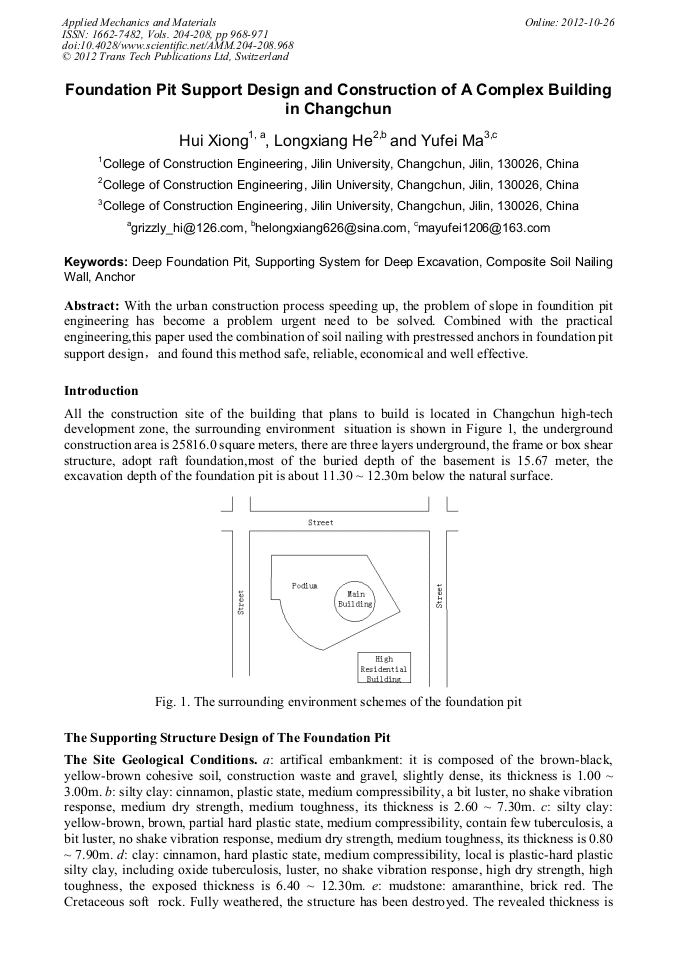 Foundation Pit Support Design and Construction of a Complex Building in ...