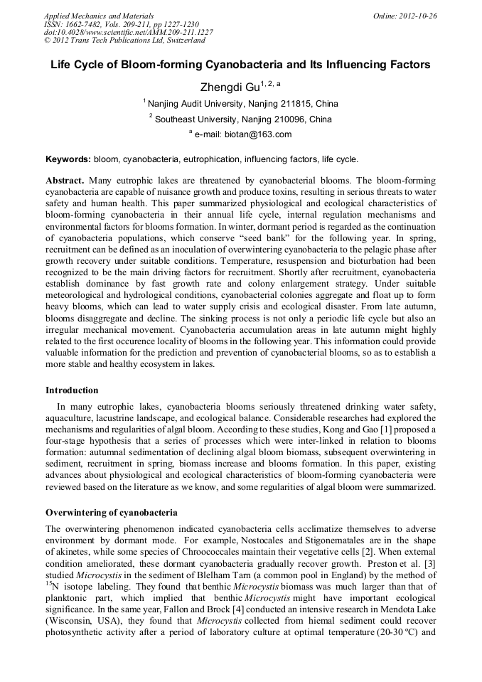 Life Cycle of Bloom-Forming Cyanobacteria and its Influencing Factors ...