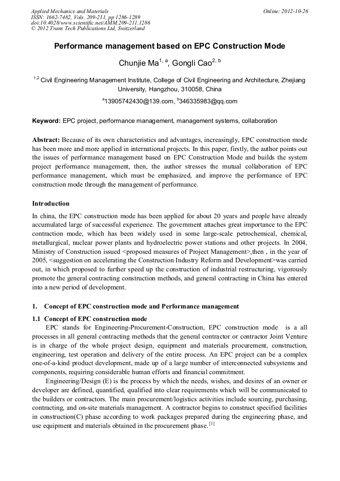 Performance Management Based on EPC Construction Mode | Scientific.Net