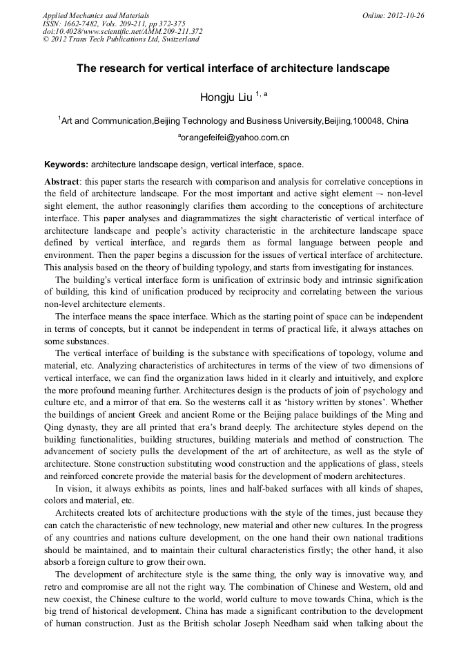 The Research for Vertical Interface of Architecture Landscape ...