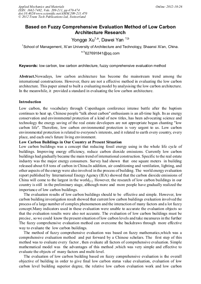 Based on Fuzzy Comprehensive Evaluation Method of Low Carbon ...