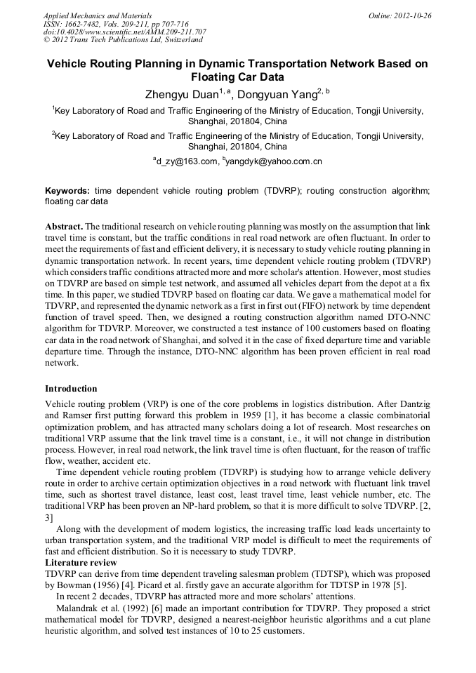 Vehicle Routing Planning in Dynamic Transportation Network Based on ...