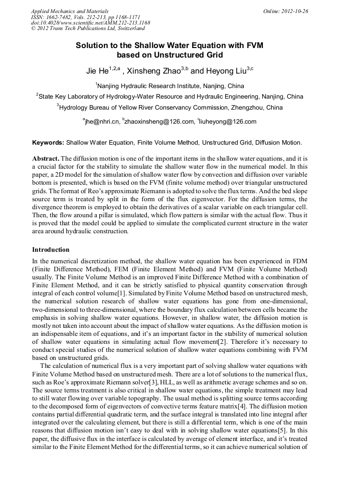 Solution to the Shallow Water Equation with FVM Based on Unstructured ...