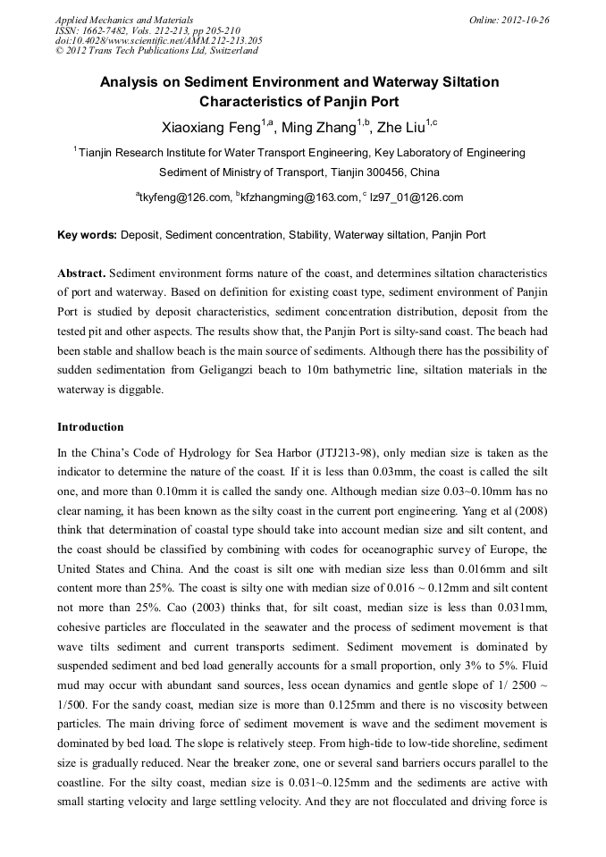 Analysis on Sediment Environment and Waterway Siltation Characteristics ...