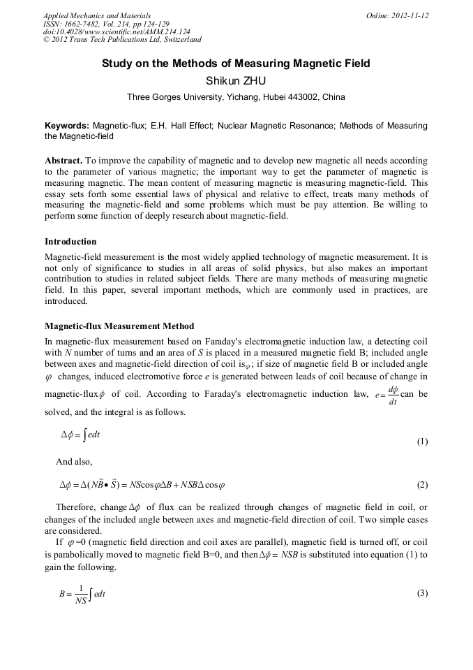 Study on the Methods of Measuring Magnetic Field | Scientific.Net