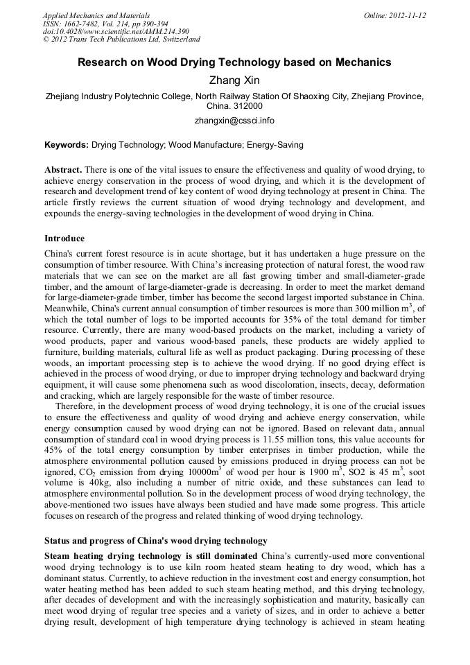 Research on Wood Drying Technology Based on Mechanics | Scientific.Net