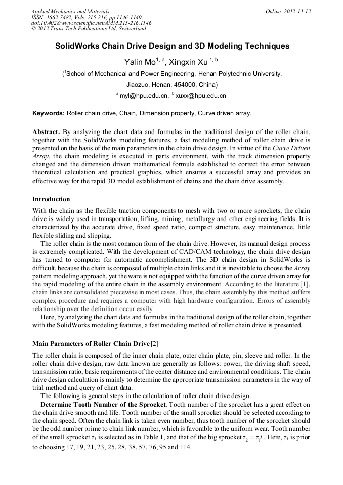 SolidWorks Chain Drive Design and 3D Modeling Techniques | Scientific.Net