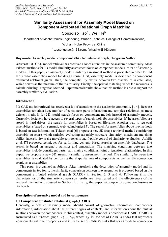 Similarity Assessment for Assembly Model Based on Component Attributed ...