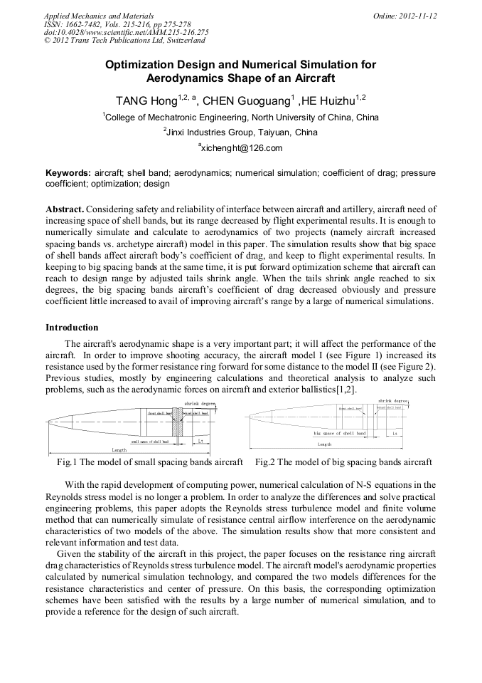 Optimization Design and Numerical Simulation for Aerodynamics Shape of ...