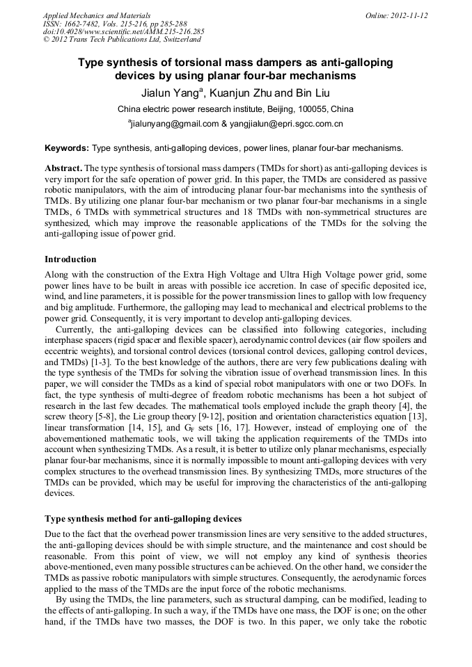 Type Synthesis of Torsional Mass Dampers as Anti-Galloping Devices by ...