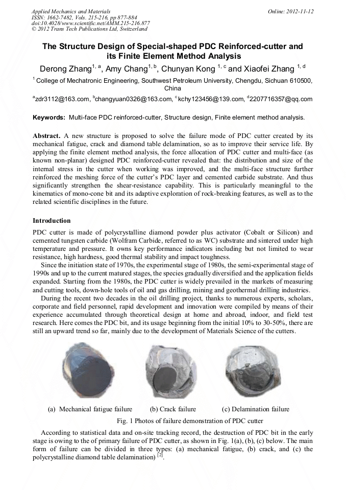 The Structure Design of Special-Shaped PDC Reinforced-Cutter and its ...
