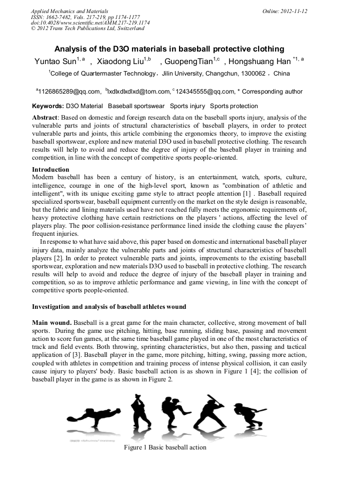 Analysis of the D3O Materials in Baseball Protective Clothing | Scientific.Net