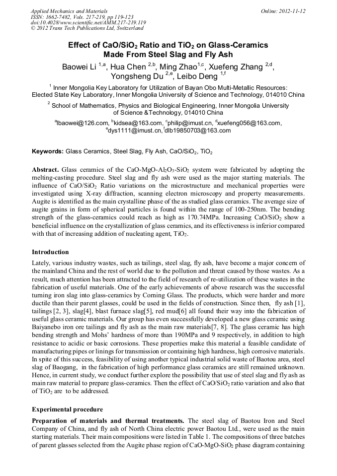 Effect of CaO/SiO2 Ratio and TiO2 on Glass-Ceramics Made from Steel ...