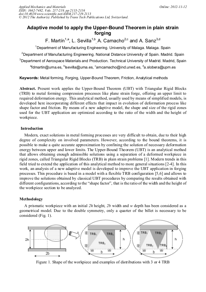 Adaptive Model to Apply the Upper-Bound Theorem in Plain Strain Forging ...