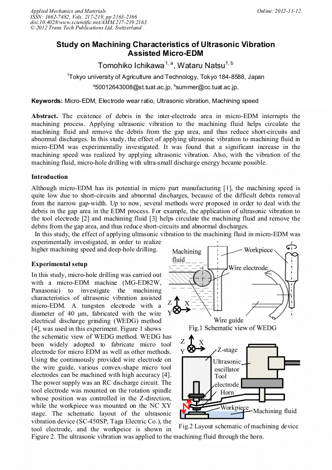Study on Machining Characteristics of Ultrasonic Vibration Assisted ...