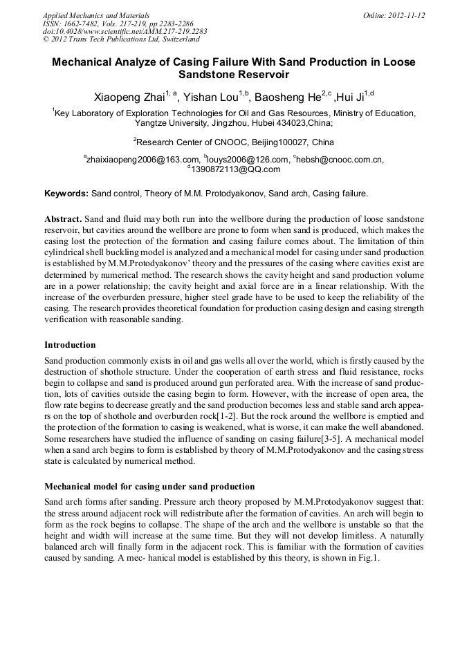 Mechanical Analyze of Casing Failure with Sand Production in Loose ...