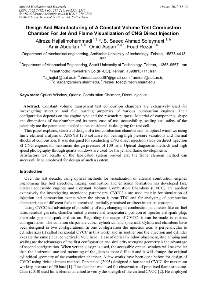 Design and Manufacturing of a Constant Volume Test Combustion Chamber ...