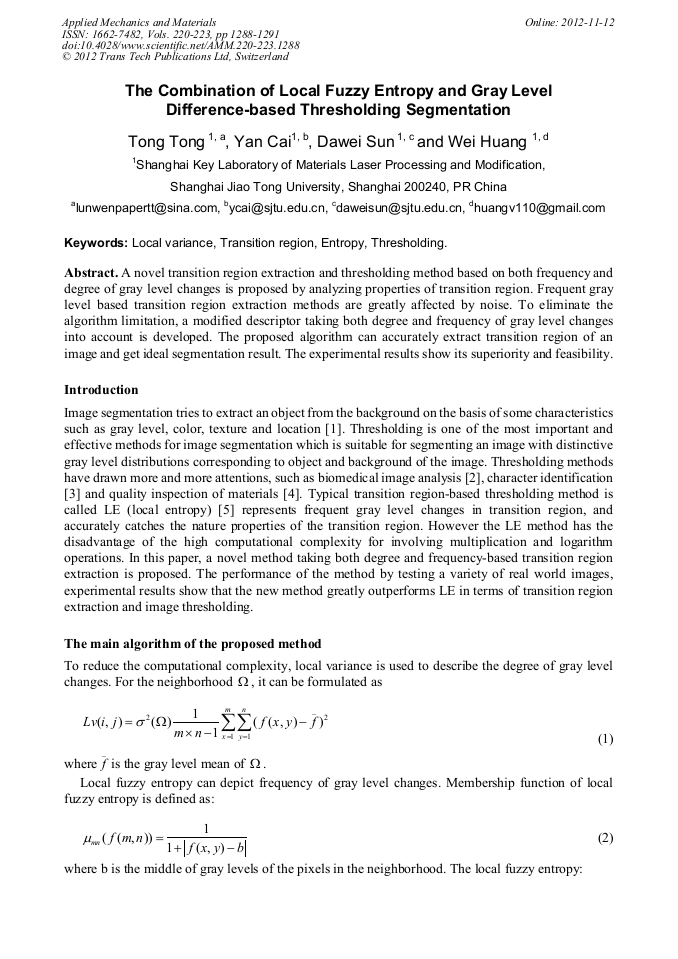 The Combination of Local Fuzzy Entropy and Gray Level Difference-Based ...