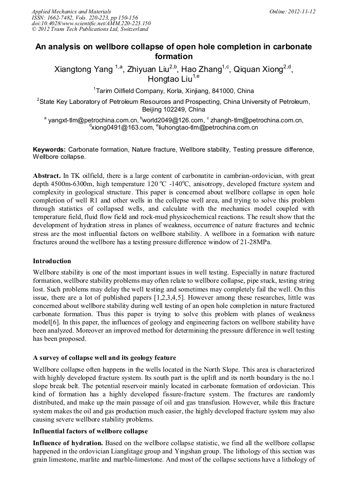An Analysis on Wellbore Collapse of Open Hole Completion in Carbonate ...