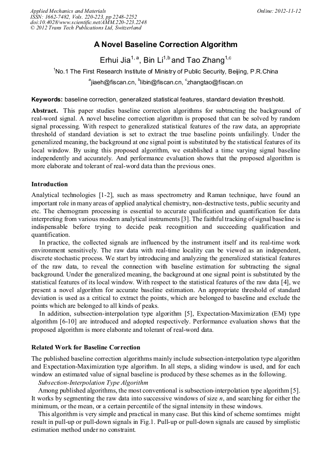 A Novel Baseline Correction Algorithm | Scientific.Net