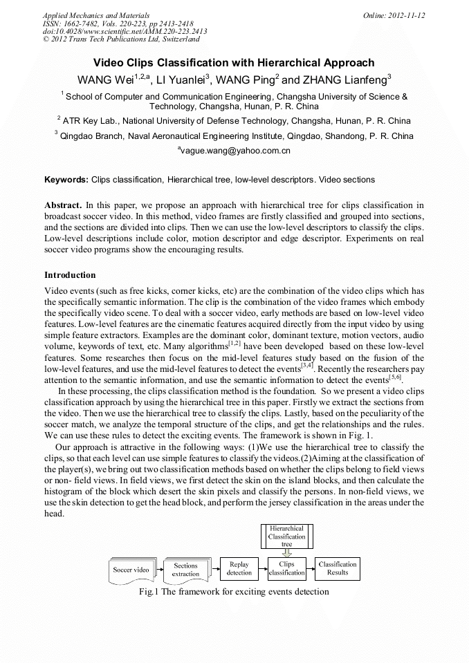 Video Clips Classification with Hierarchical Approach | Scientific.Net