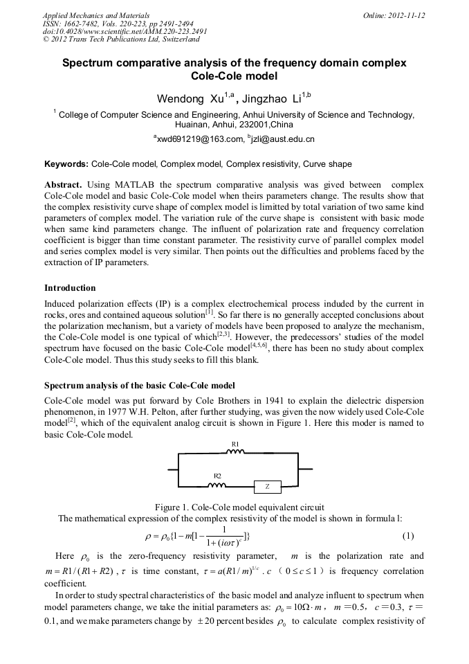 Spectrum Comparative Analysis of the Frequency Domain Complex Cole-Cole ...