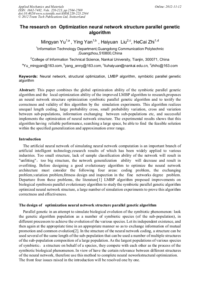 The Research on Optimization Neural Network Structure Parallel Genetic Algorithm | Scientific.Net