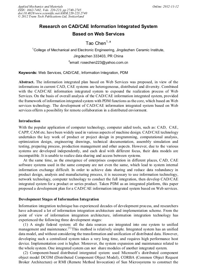 Research on CAD/CAE Information Integrated System Based on Web Services ...