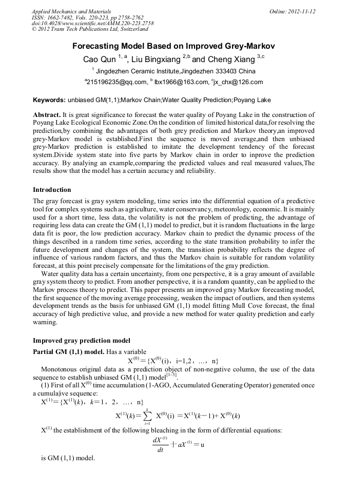 Forecasting Model Based on Improved Grey-Markov | Scientific.Net