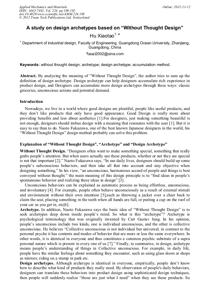 A Study on Design Archetypes Based on “Without Thought Design ...