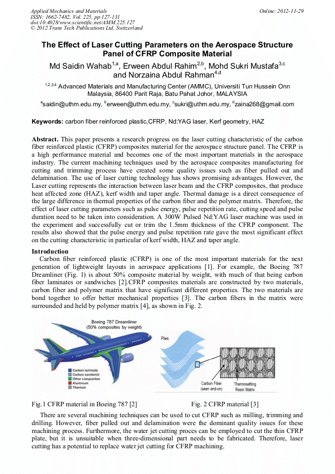 The Effect of Laser Cutting Parameters on the Aerospace Structure Panel ...