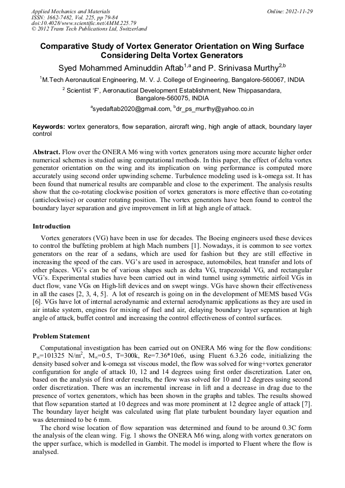 Comparative Study of Vortex Generator Orientation on Wing Surface ...