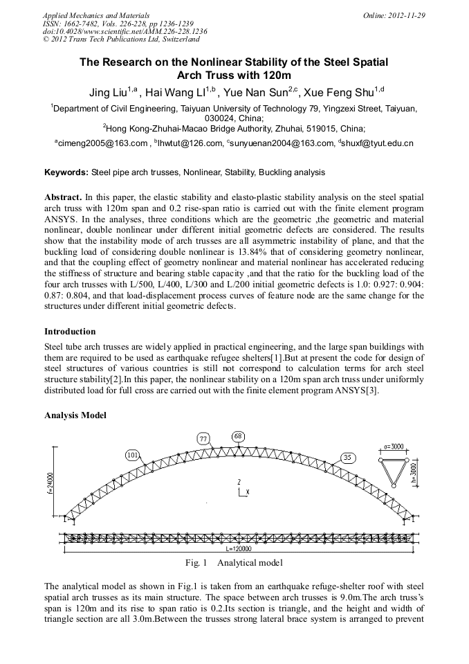 The Research on the Nonlinear Stability of the Steel Spatial Arch Truss ...
