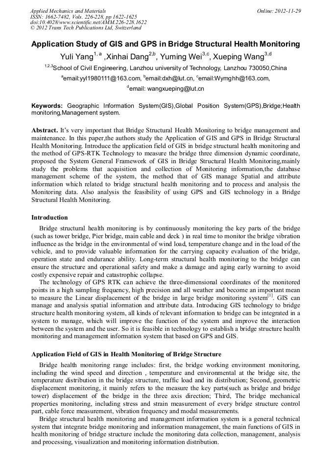 Application Study of GIS and GPS in Bridge Structural Health Monitoring ...