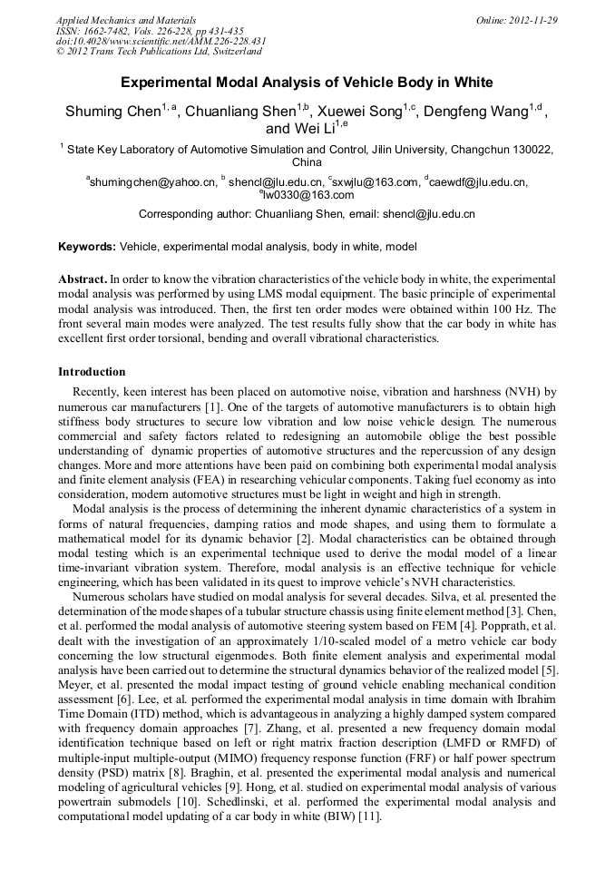 Experimental Modal Analysis of Vehicle Body in White | Scientific.Net