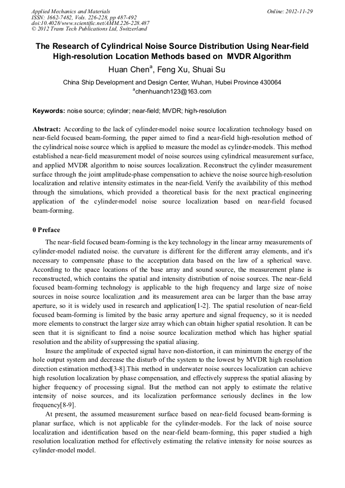 The Research of Cylindrical Noise Source Distribution Using Near-Field ...