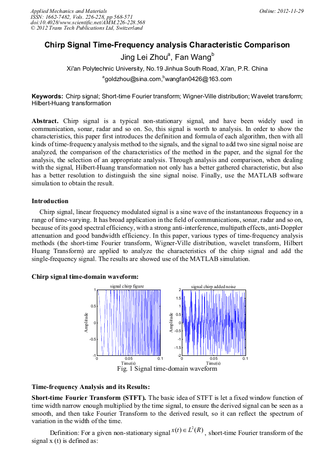 Chirp Signal Time-Frequency Analysis Characteristic Comparison ...