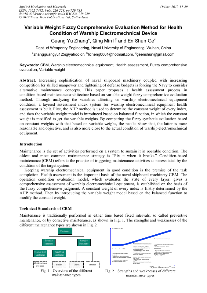 Variable Weight Fuzzy Comprehensive Evaluation Method for Health ...