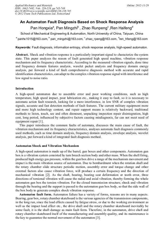 An Automaton Fault Diagnosis Based on Shock Response Analysis ...