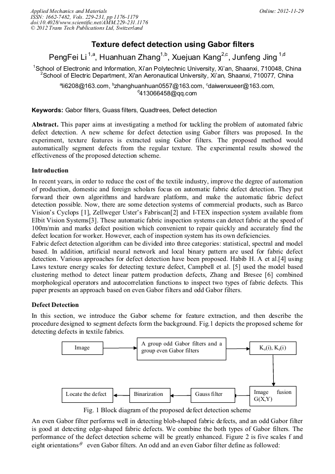 Texture Defect Detection Using Gabor Filters | Scientific.Net