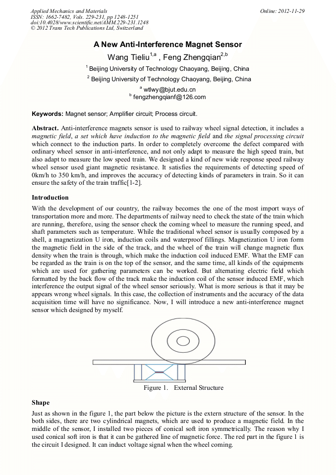 A New Anti-Interference Magnet Sensor | Scientific.Net