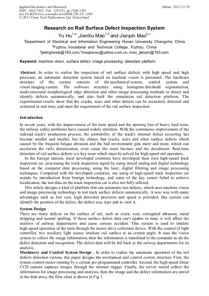 Research On Rail Surface Defect Inspection System Scientific Net