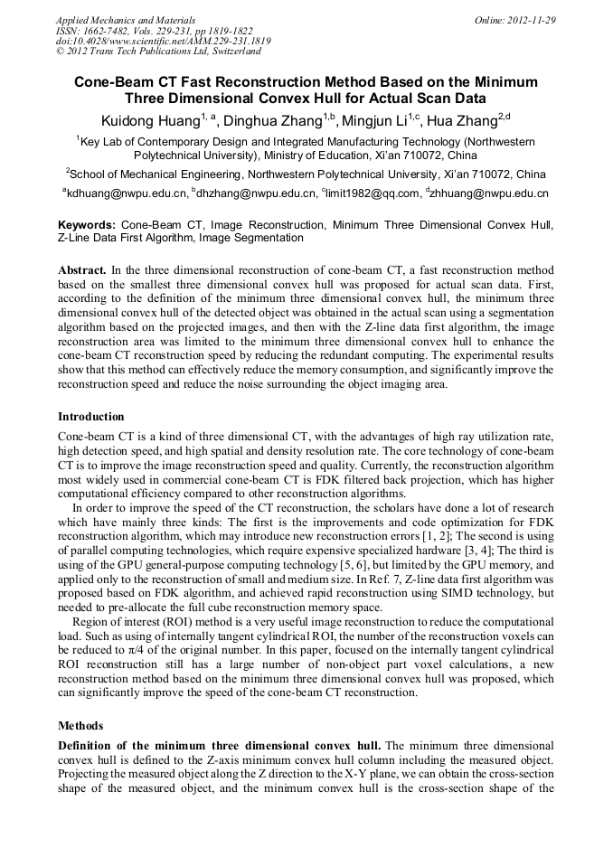 Cone-Beam CT Fast Reconstruction Method Based on the Minimum Three Dimensional Convex Hull for ...