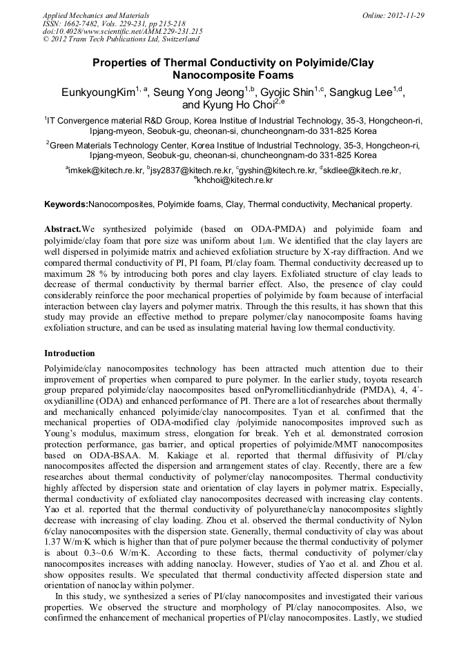 Properties of Thermal Conductivity on Polyimide/Clay Nanocomposite ...