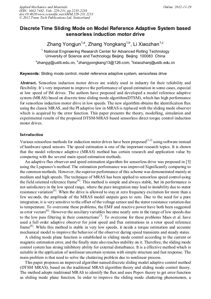 Discrete Time Sliding Mode On Model Reference Adaptive System Based Sensorless Induction Motor
