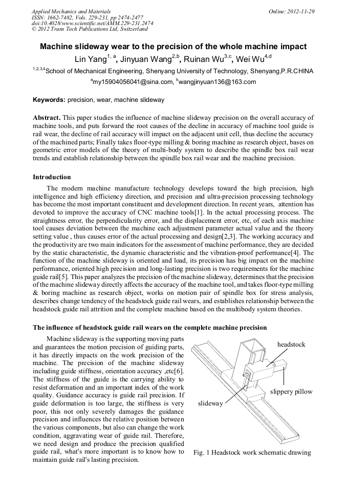 Machine Slideway Wear to the Precision of the Whole Machine Impact ...
