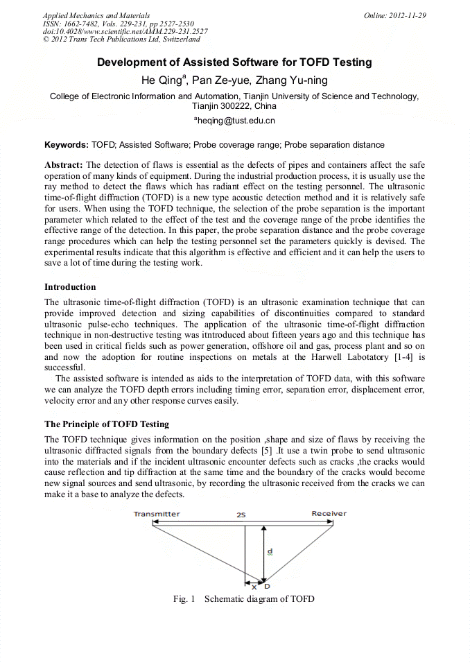 Development of Assisted Software for TOFD Testing | Scientific.Net